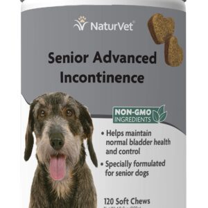 NaturVet Senior Advanced Incontinence Dog Supplement – Helps Support Dog’s Bladder Control, Normal Urination – Includes Synergistic Blend of Botanicals – 120 Ct. Soft Chews