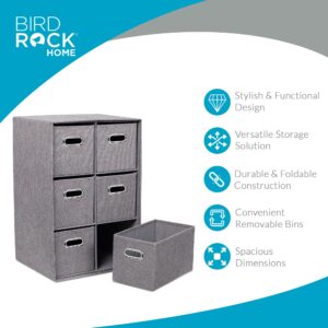 BIRDROCK HOME Linen Cube Organizer Shelf w/ 6 Storage Fabric Bins - Foldable & Durable - Toys, Clothes, Towels - Collapsible Cubby for Kids Room, Dorm, Closet, Bedroom - Large Shelving Cubbies - Grey