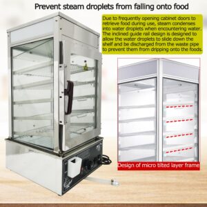 TECHTONGDA 110V Commercial Bun Steamer 5-Layer Food Warmer Display, Food Steamer Bun Warmer Machine, 30-110℃ Temperature Control, Bread Bun Heating Cabinet, Hot Dog Steamer and Bun Warmer