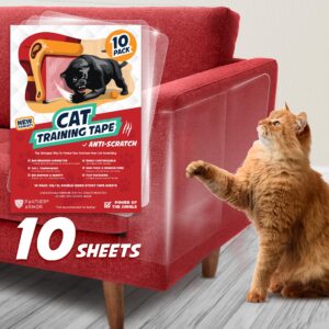 panther armor cat scratch furniture protector – double sided anti cats scratching sticky tape – 10 sheets, 5-pack xl 16" l 12" w + 5-pack large 17" l 10" w furniture protectors – clear training tape