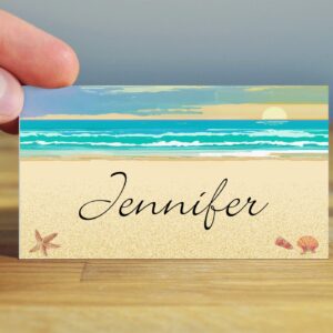 Stonehouse Collection Beach Name Place Cards - 25 Guest Seating Name Cards - Beach & Tropical Table Tents - Wedding Seating, Party Name Cards (Beach)