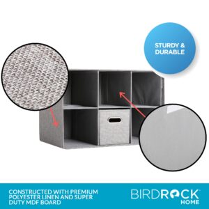 BIRDROCK HOME Linen Cube Organizer Shelf w/ 6 Storage Fabric Bins - Foldable & Durable - Toys, Clothes, Towels - Collapsible Cubby for Kids Room, Dorm, Closet, Bedroom - Large Shelving Cubbies - Grey