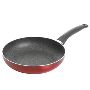 oster merrion 12" metallic red aluminum fry pan with black speckle non-stick interior and bakelite handle