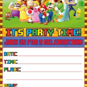 Set of 20 Classic Video GameThemed Happy Birthday Invitation Cards & Envelopes - Lightweight (240g), Postcard Style Invites for the Perfect Party Pack