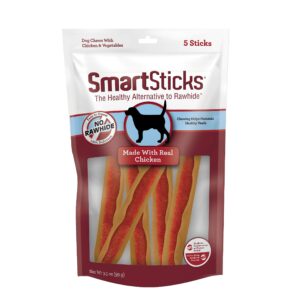 smartbones smartsticks, treat your dog to a rawhide-free chew made with real meat and vegetables 5 count (pack of 1)