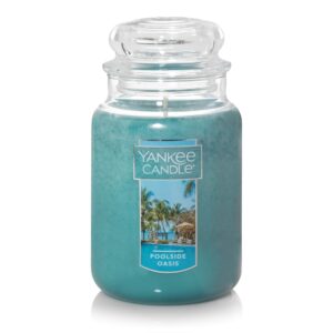 yankee candle poolside oasis scented, classic 22oz large jar single wick candle, over 110 hours of burn time, blue