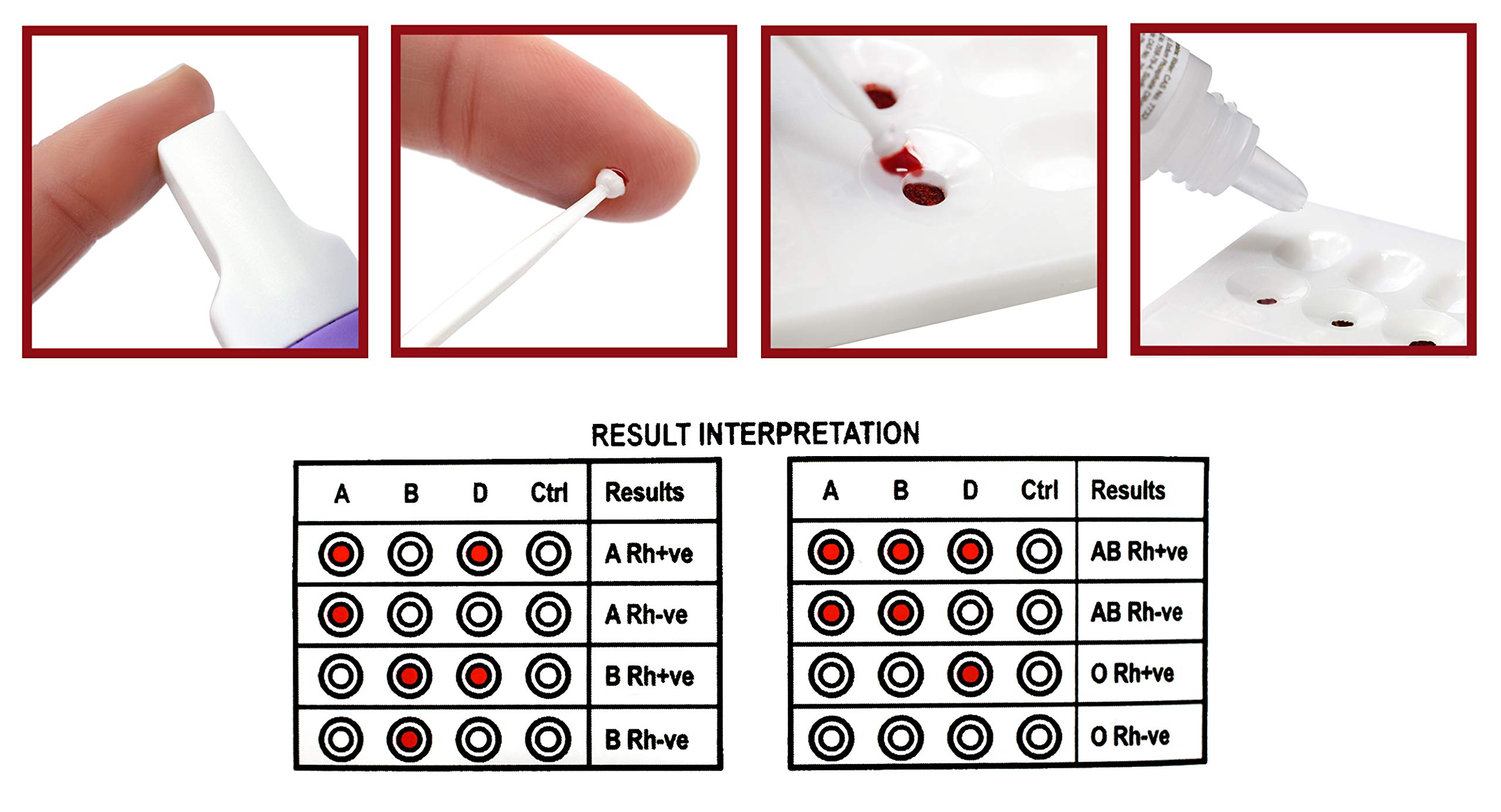 ALDON Innovating Science ABO/RH Blood Type Test Kit - Educational Use, Erycard Blood Grouping Card, Buffer Solution, Alcohol Wipe, Lancet, Collection Sticks, Instructions - Home Blood Type Testing Kit