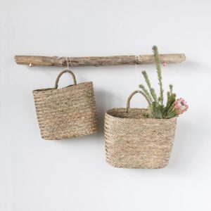 Creative Co-Op Handwoven Seagrass Wall Mount Baskets with Handles, Set of 2 Sizes, Natural