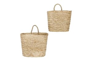 creative co-op handwoven seagrass wall mount baskets with handles, set of 2 sizes, natural