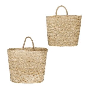 Creative Co-Op Handwoven Seagrass Wall Mount Baskets with Handles, Set of 2 Sizes, Natural