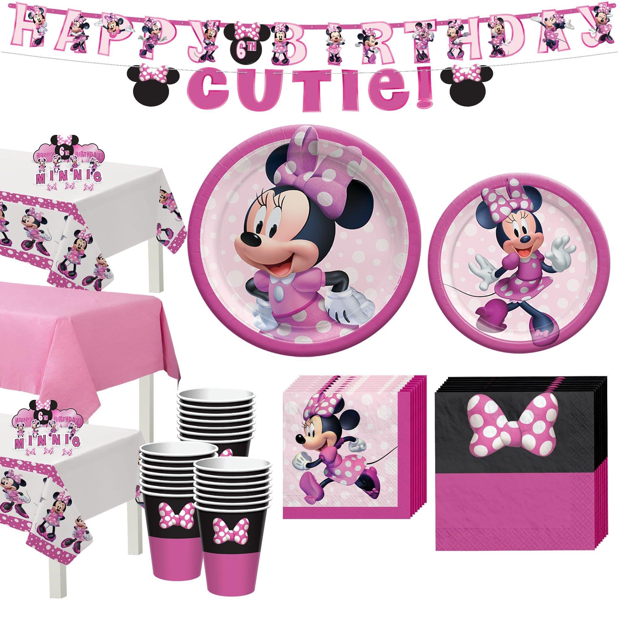 Minnie Mouse Forever Birthday Party Supplies, Serves 24 - Dessert & Lunch Paper Plates, Beverage & Lunch Napkins, Paper Cups, Tablecloth, & Banner - Disney Birthday Decorations Kit for Boys & Girls