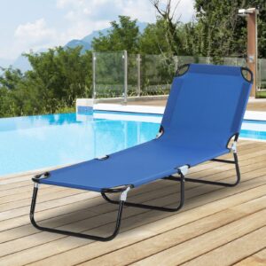 Outsunny Folding Chaise Lounge Pool Chairs, Outdoor Sun Tanning Chairs with 5-Level Reclining Back, Steel Frame for Beach, Yard, Patio, Blue