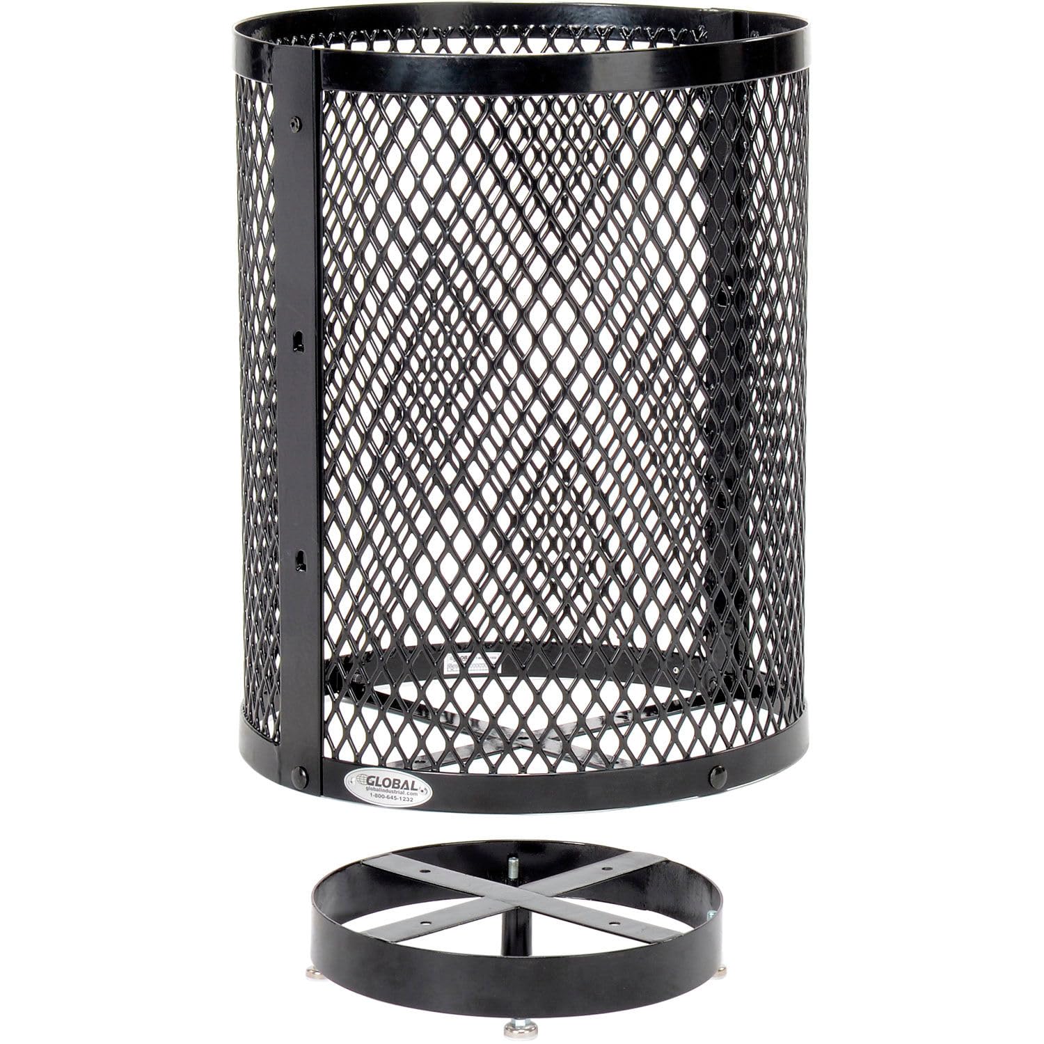 Global Industrial 32 Gallon Deluxe Thermoplastic Mesh Receptacle w/Dome Lid & Base, Black