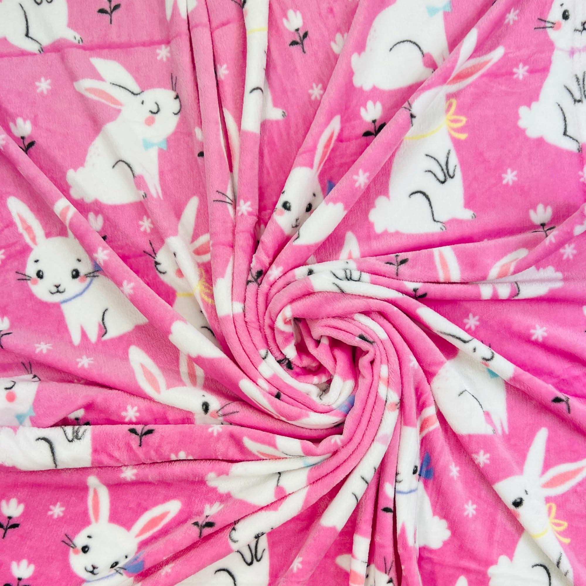 Spring Fleece Throw Blanket: Spring Bunnies and Flowers, Soft Cozy Velvet Fleece, Pink Blue White, 50" x 60" Inch for Girls and Boys (Spring Bunny)