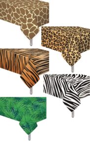 oojami 5 pack animal safari theme zoo print table cover animal theme tablecloth party supplies/ideal for birthday parties, animal theme party, baby showers, zoo jungle safari themed party