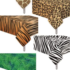 Oojami 5 Pack Animal Safari Theme Zoo Print Table Cover Animal Theme Tablecloth Party Supplies/Ideal for Birthday Parties, Animal Theme Party, Baby Showers, Zoo Jungle Safari Themed Party