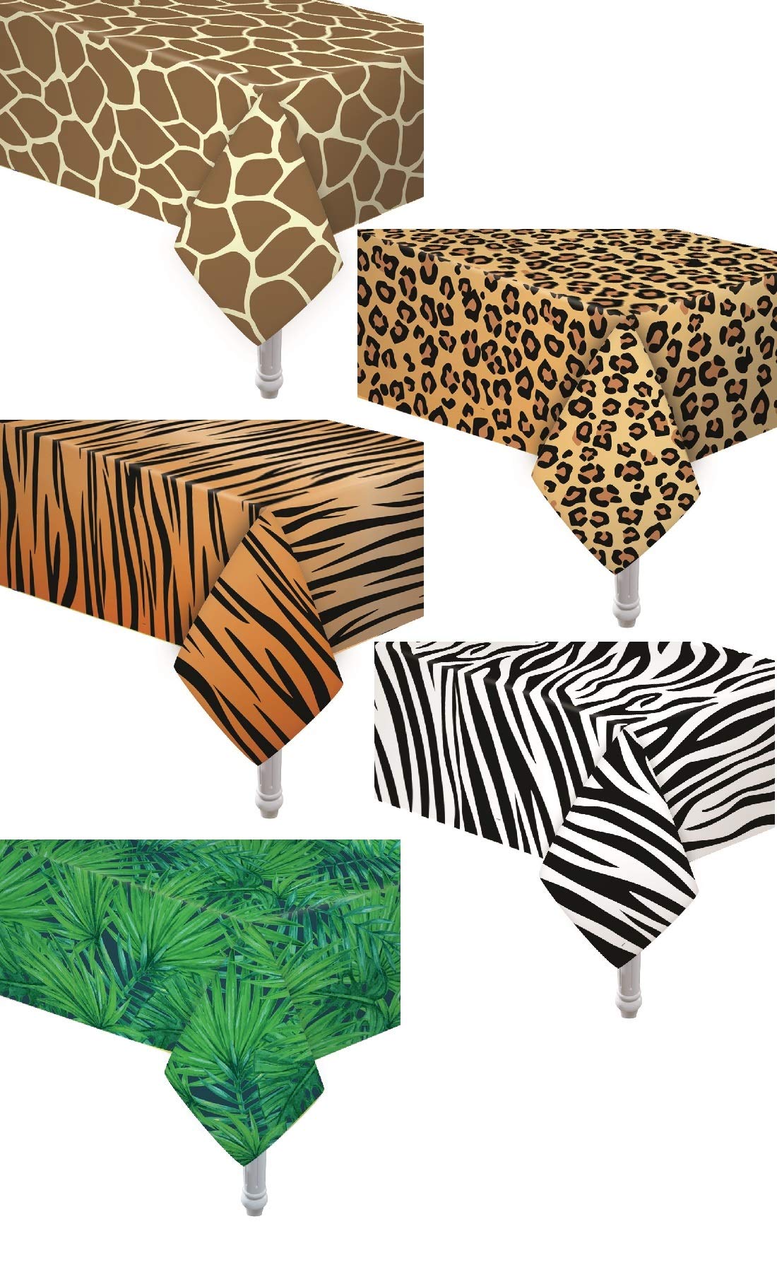 Oojami 5 Pack Animal Safari Theme Zoo Print Table Cover Animal Theme Tablecloth Party Supplies/Ideal for Birthday Parties, Animal Theme Party, Baby Showers, Zoo Jungle Safari Themed Party