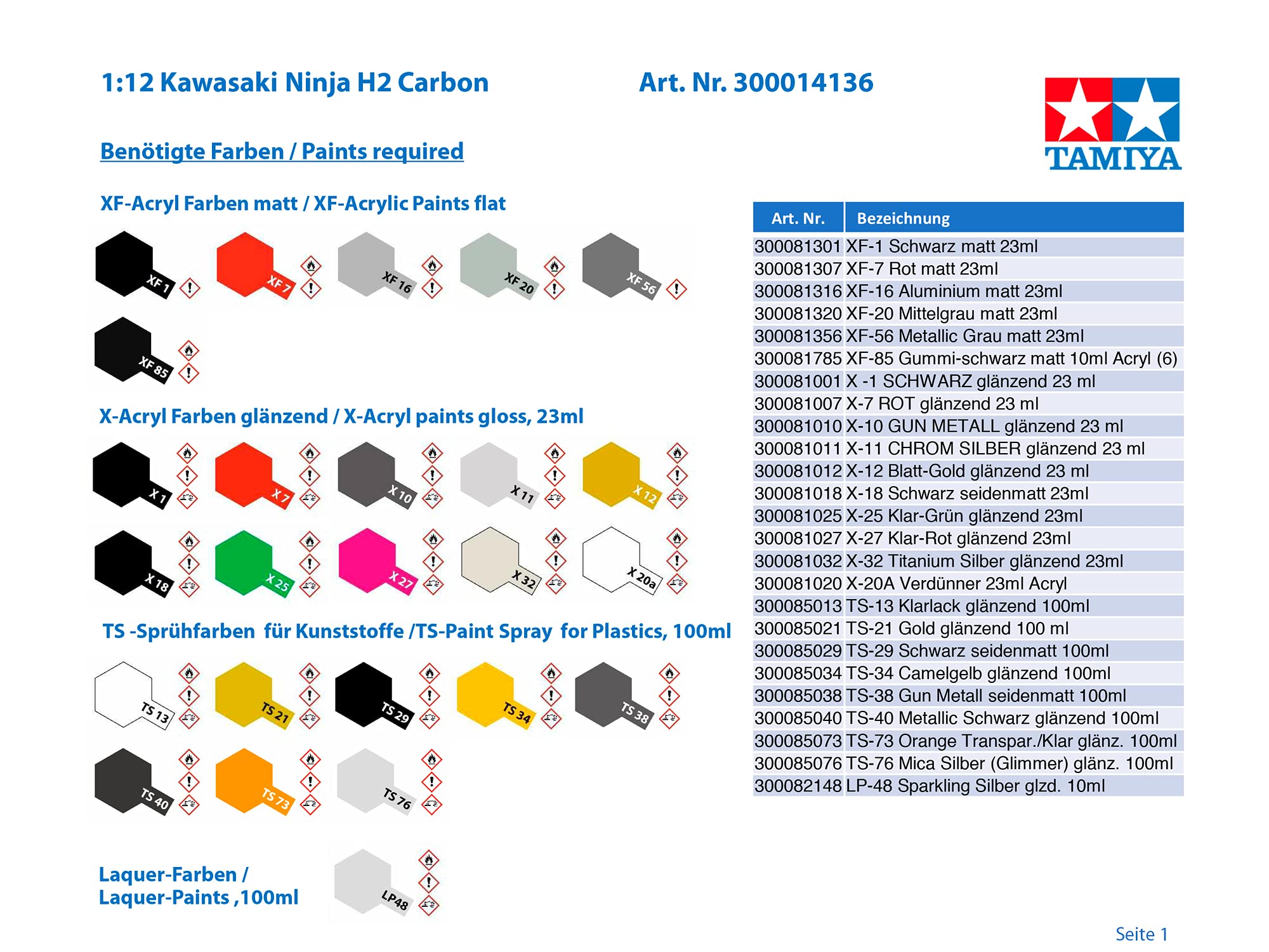 Tamiya 300014136 Kawasaki 1/12 Scale Plastic Model Assembly kit