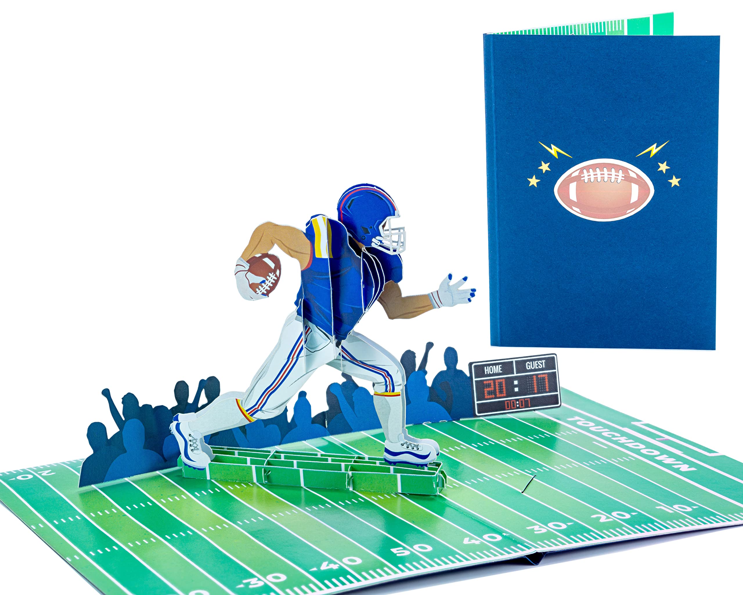 WOWPAPERART Touchdown Football Player - 3D Pop Up Greeting Card For All Occasions - Love, Birthday, Christmas - Personalized, Thick Envelope