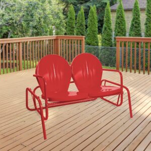 Northlight 2-Person Outdoor Retro Metal Tulip Double Glider Patio Chair, Red