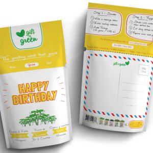 GIFT A GREEN HAPPY BIRTHDAY Greeting Card Greeting Cards with Organic Microgreens! Just Like A Post Card, Simply Mail and Recipient Gets to Grow & Eat | Cards for All Occasions | 1 PACK