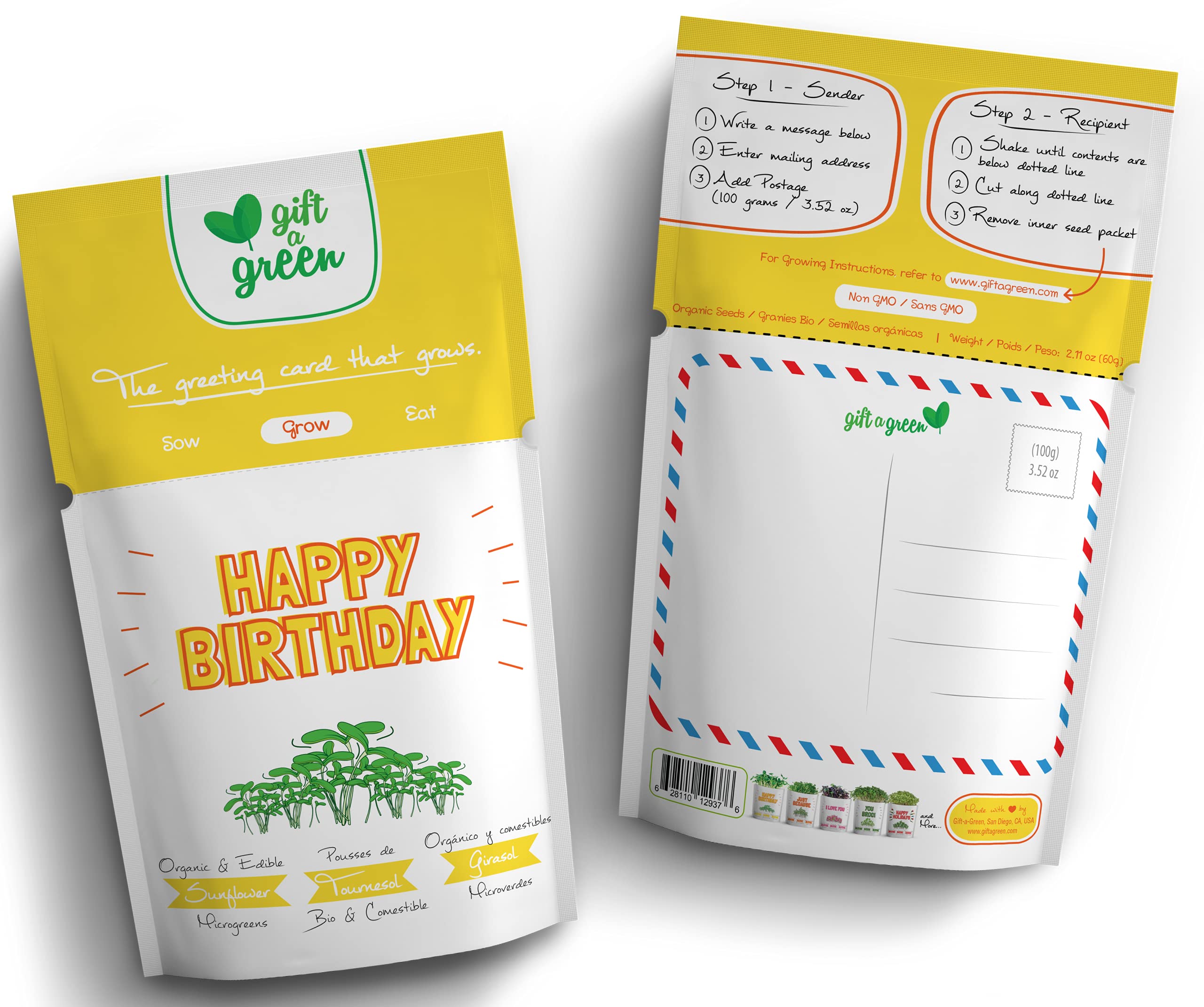 GIFT A GREEN HAPPY BIRTHDAY Greeting Card Greeting Cards with Organic Microgreens! Just Like A Post Card, Simply Mail and Recipient Gets to Grow & Eat | Cards for All Occasions | 1 PACK