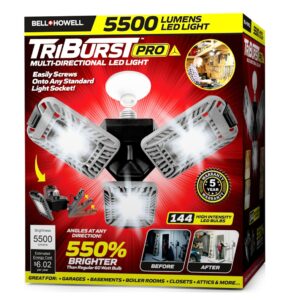 triburst deluxe by bell+howell, ason tv 5500 lumens/6500 kelvin indoor lights, ultra bright lighting with 144 led bulb, multi-directional triple panel bedroom, garage, ceiling light