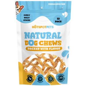 hotspot pets spring bully sticks for dogs - (12 pack) premium all natural long twisted beef pizzle dog chew treats - grain free fully digestible rawhide alternative - 6 inch stix