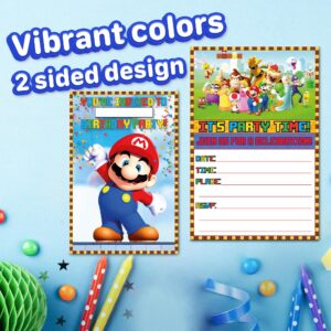 Set of 20 Classic Video GameThemed Happy Birthday Invitation Cards & Envelopes - Lightweight (240g), Postcard Style Invites for the Perfect Party Pack