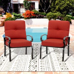 patiomore 2 pcs outdoor patio dining chairs bistro set wrought iron furniture set, all-weather garden seating chair with red cushions