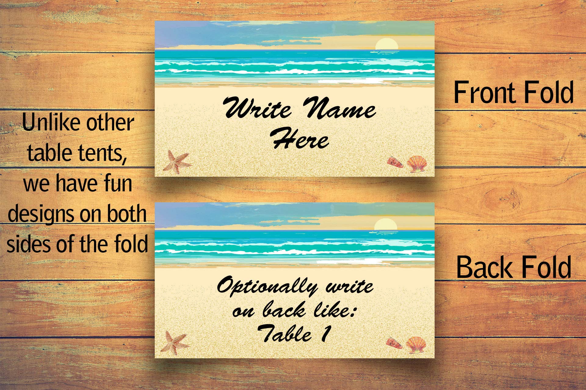 Stonehouse Collection Beach Name Place Cards - 25 Guest Seating Name Cards - Beach & Tropical Table Tents - Wedding Seating, Party Name Cards (Beach)