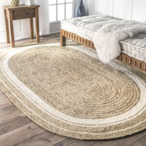 nuloom rikki coastal braided jute area rug, oval 3x5, off-white