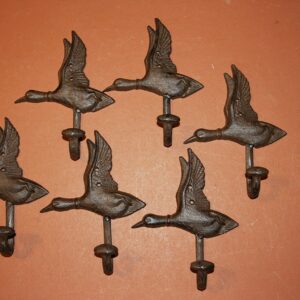 Southern Metal 6 Duck Wall Hooks Rustic Cast Iron 7 1/2 inch high, Duck Lover Mudroom Entryway - H-04