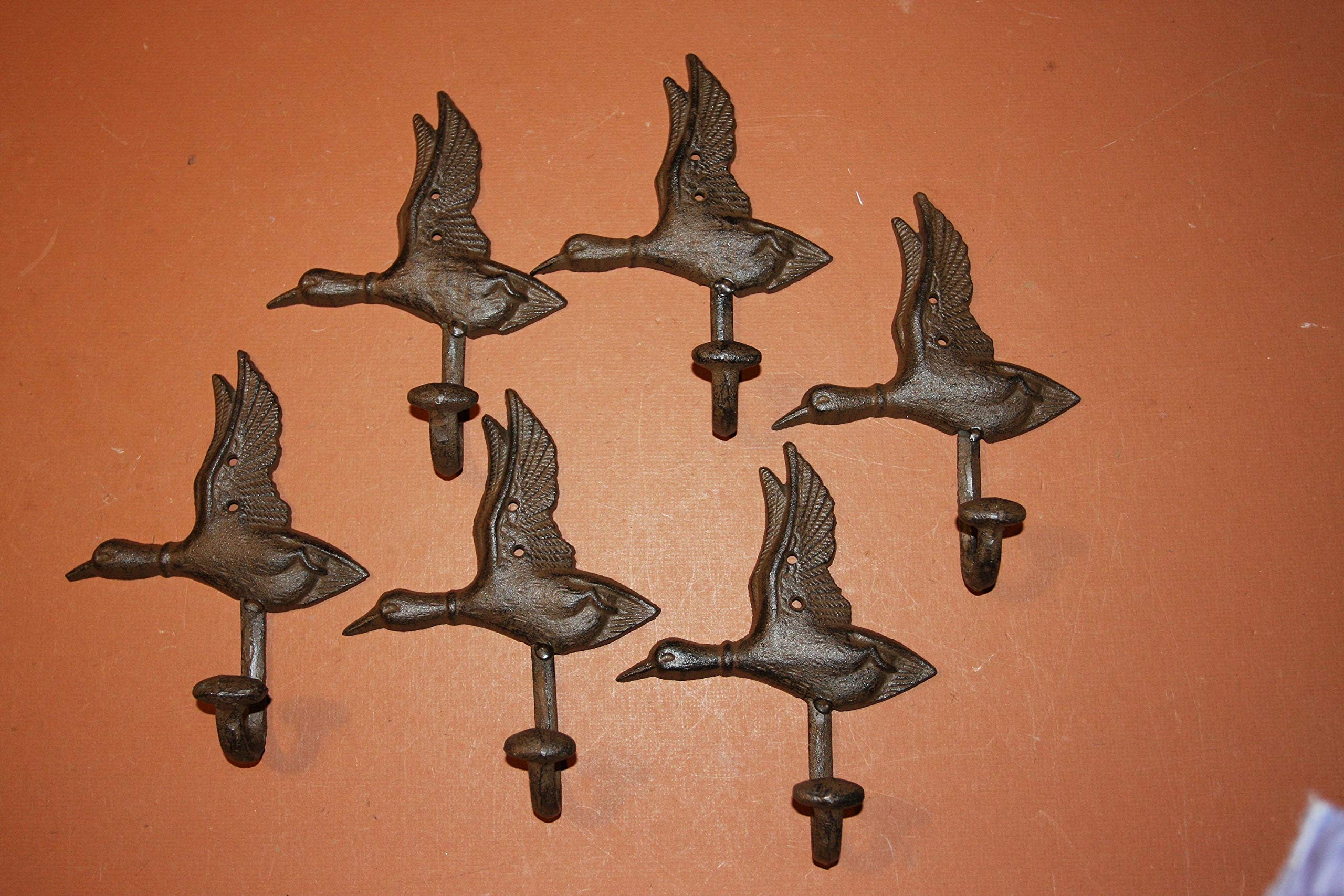 Southern Metal 6 Duck Wall Hooks Rustic Cast Iron 7 1/2 inch high, Duck Lover Mudroom Entryway - H-04