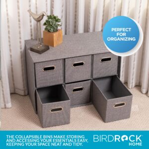 BIRDROCK HOME Linen Cube Organizer Shelf w/ 6 Storage Fabric Bins - Foldable & Durable - Toys, Clothes, Towels - Collapsible Cubby for Kids Room, Dorm, Closet, Bedroom - Large Shelving Cubbies - Grey