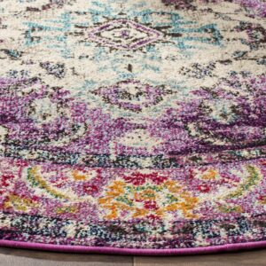 SAFAVIEH Monaco Collection Area Rug - 3' Round, Violet & Light Blue, Boho Chic Medallion Distressed Design, Non-Shedding & Easy Care, Ideal for High Traffic Areas in Living Room, Bedroom (MNC243L)