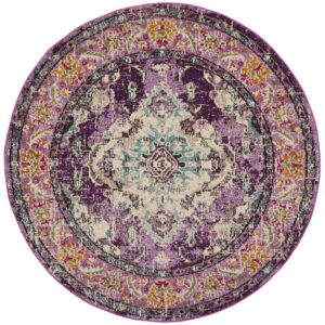 safavieh monaco collection area rug - 3' round, violet & light blue, boho chic medallion distressed design, non-shedding & easy care, ideal for high traffic areas in living room, bedroom (mnc243l)