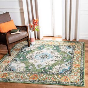 safavieh monaco collection area rug - 11' square, forest green & light blue, medallion distressed design, non-shedding & easy care, ideal for high traffic areas in living room, bedroom (mnc243f)