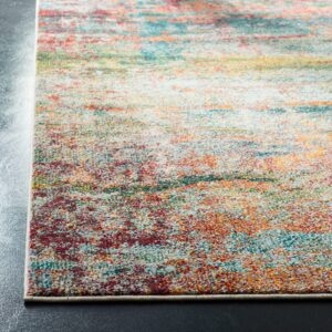 SAFAVIEH Monaco Collection 9' Square TealOrange MNC262M Modern Boho Abstract Non-Shedding Living Room Bedroom Dining Home Office Area Rug