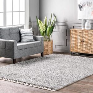 nuloom neva modern tasseled shag area rug, 3x5, grey