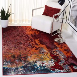 safavieh glacier collection 6'7" x 9' red / orange gla124q modern abstract non-shedding living room bedroom dining home office area rug