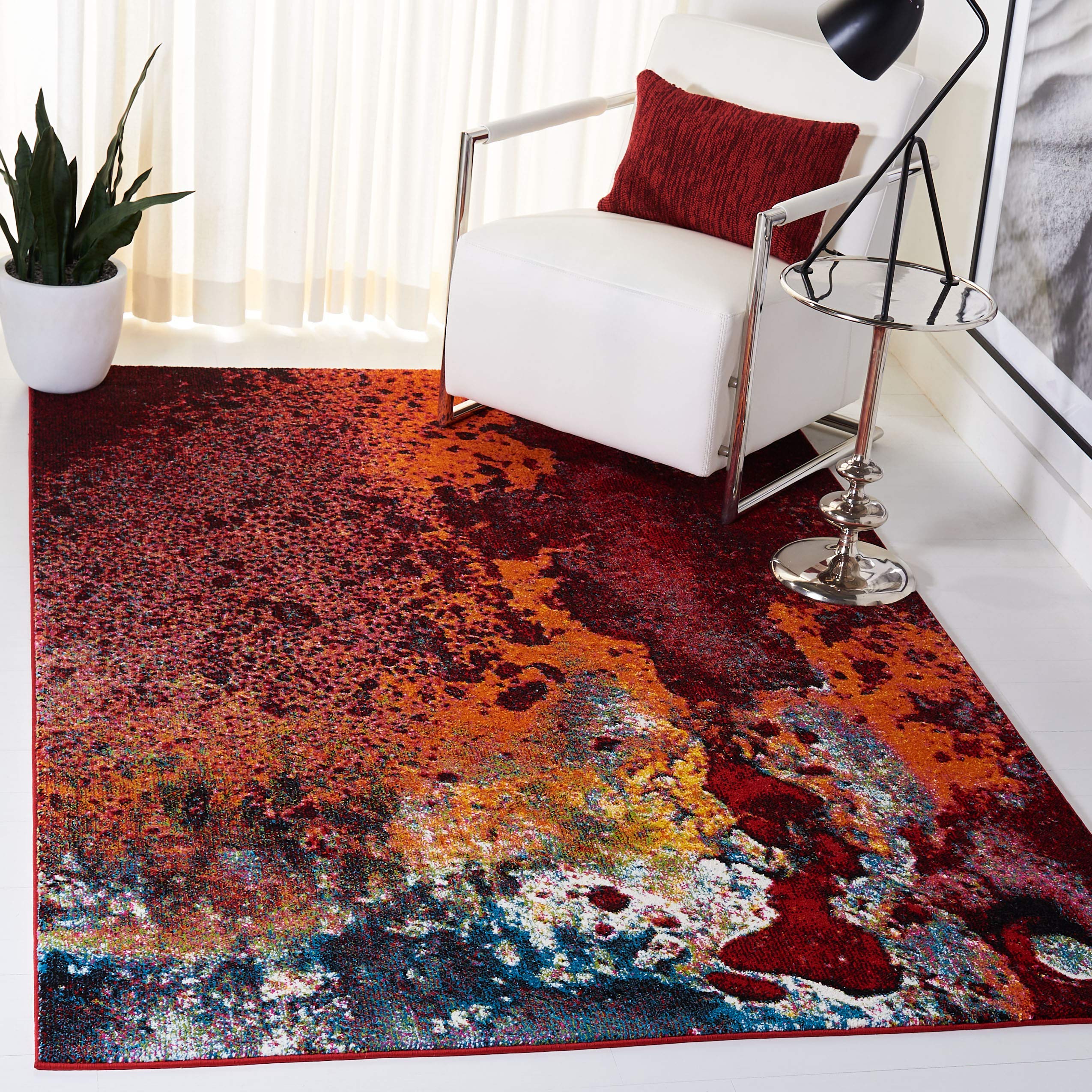 SAFAVIEH Glacier Collection 6'7" x 9' Red / Orange GLA124Q Modern Abstract Non-Shedding Living Room Bedroom Dining Home Office Area Rug