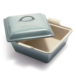 le creuset stoneware heritage covered square casserole, 9-inch, sea salt