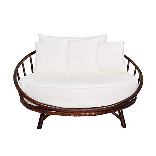 ZEW Bamboo Round Daybed Outdoor Indoor Large Accent Sofa Chair Lawn Pool Garden Seating with Cushion and Pillows Sofabed, Espresso