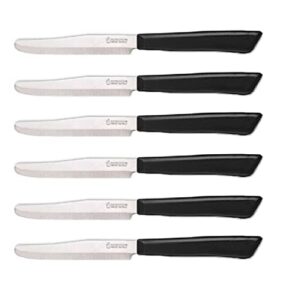 tredoni 6 kitchen knives - 4.3"/11cm italian stainless steel serrated vegetable/steak/table knife cutlery, rounded tip (black)