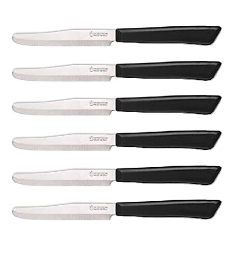 Tredoni 6 kitchen Knives - 4.3"/11cm Italian Stainless Steel Serrated Vegetable/Steak/Table Knife Cutlery, Rounded Tip (Black)