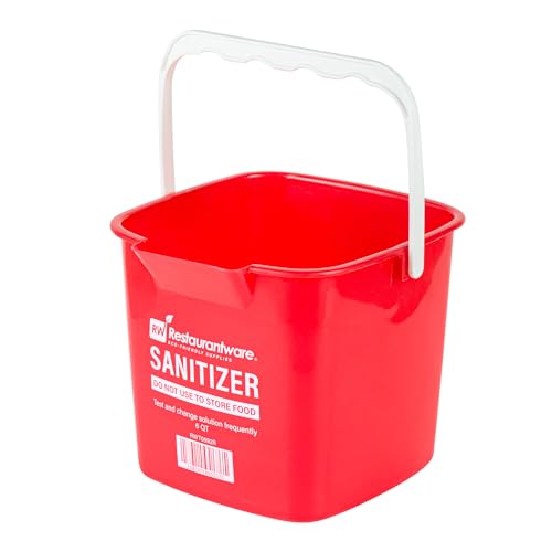 Restaurantware RW Clean 6 Quart Cleaning Bucket 1 Detergent Square Bucket - With Measurements Built-In Spout And Handle Red Plastic Utility Bucket For Home Or Commercial Use