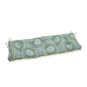 pillow perfect outdoor/indoor delancey lagoon tufted bench/swing cushion, 56" x 18", blue