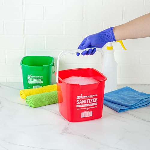 Restaurantware RW Clean 6 Quart Cleaning Bucket 1 Detergent Square Bucket - With Measurements Built-In Spout And Handle Red Plastic Utility Bucket For Home Or Commercial Use