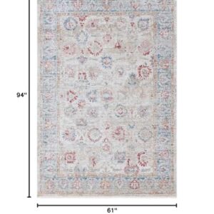 Unique Loom Noble Collection Country, Traditional, Distressed, Vintage, Botanical, Border Area Rug, 5' 1" x 7' 10" Rectangle, Ivory/Blue